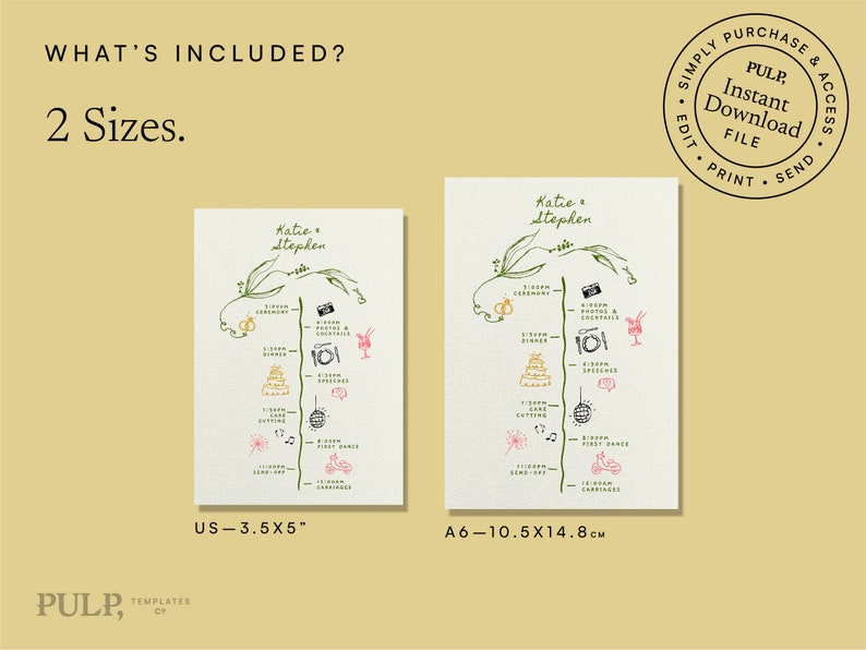 WEDDING TIMELINE CARD Template | Order of Events | Day Details ...