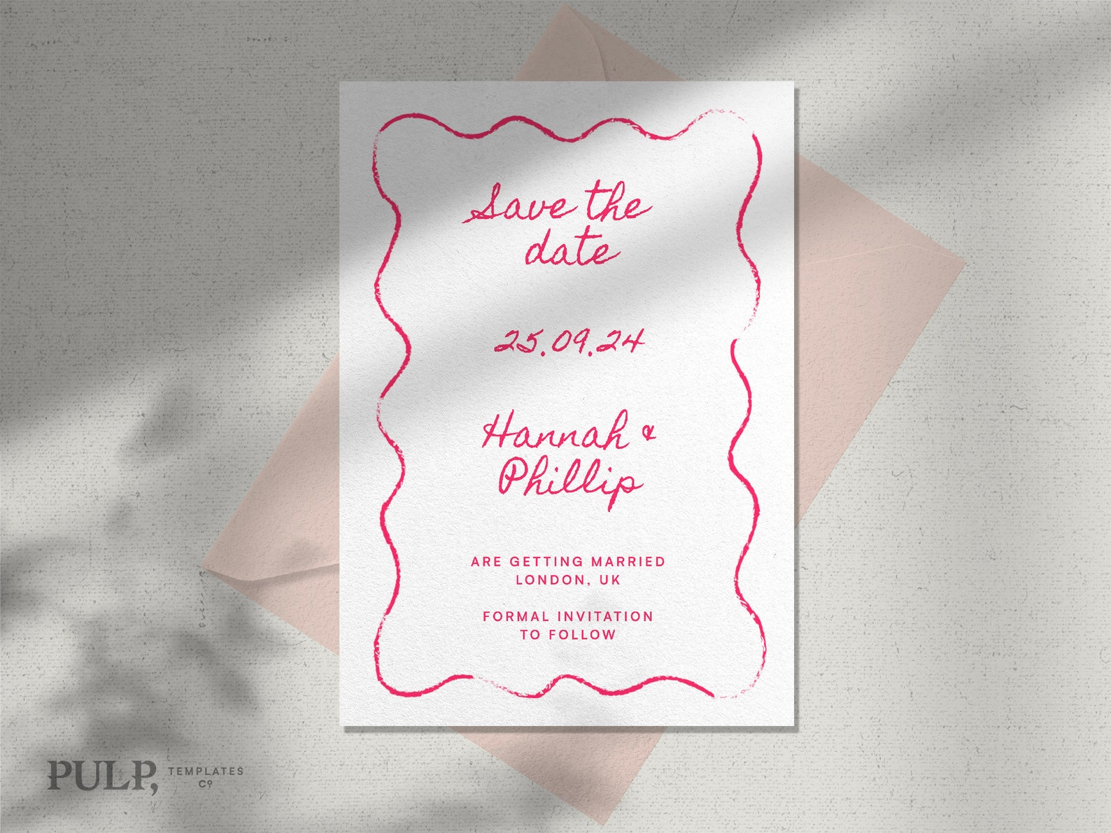 SAVE THE DATE | Scallop Wavy Edge Wedding Invite | Editable Template ...