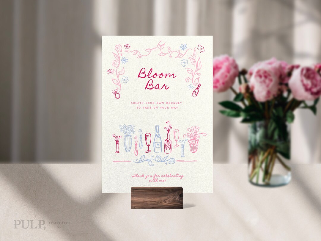 BLOOM / FLOWER BAR Sign Template | Bridal Shower | Colorful Hand Drawn ...