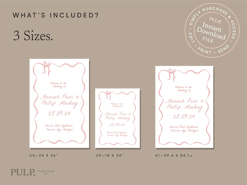 WELCOME SIGN TEMPLATE Handwritten Pink Wavy Edge Scallop - Etsy