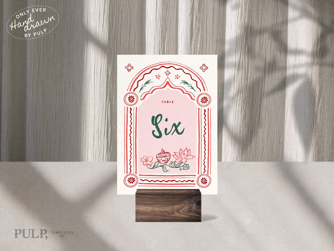 RECEPTION TABLE NUMBERS Template | Indian Inspired Hand Drawn ...