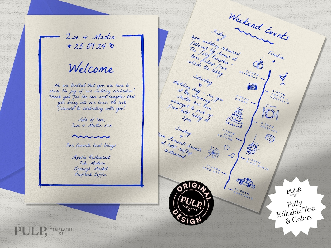 WEDDING WELCOME LETTER + Timeline Template | Itinerary | Welcome Note ...