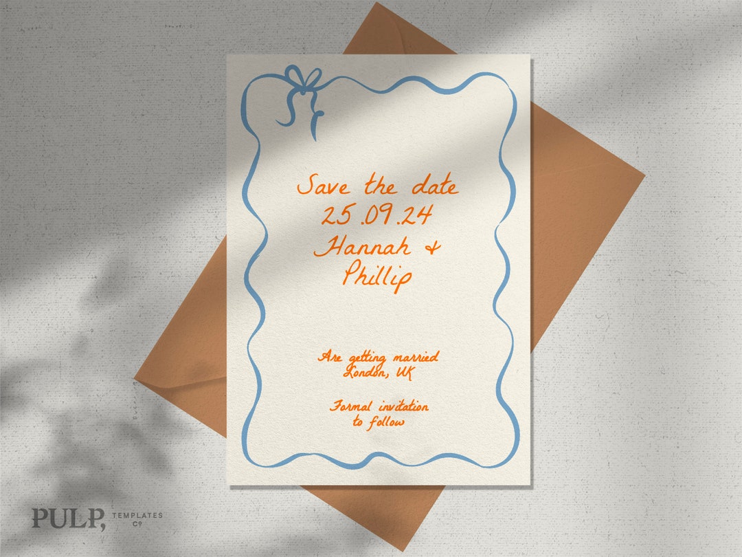 SAVE THE DATE | Retro 50s Scallop Wavy Edge Wedding Invite With Ribbon ...