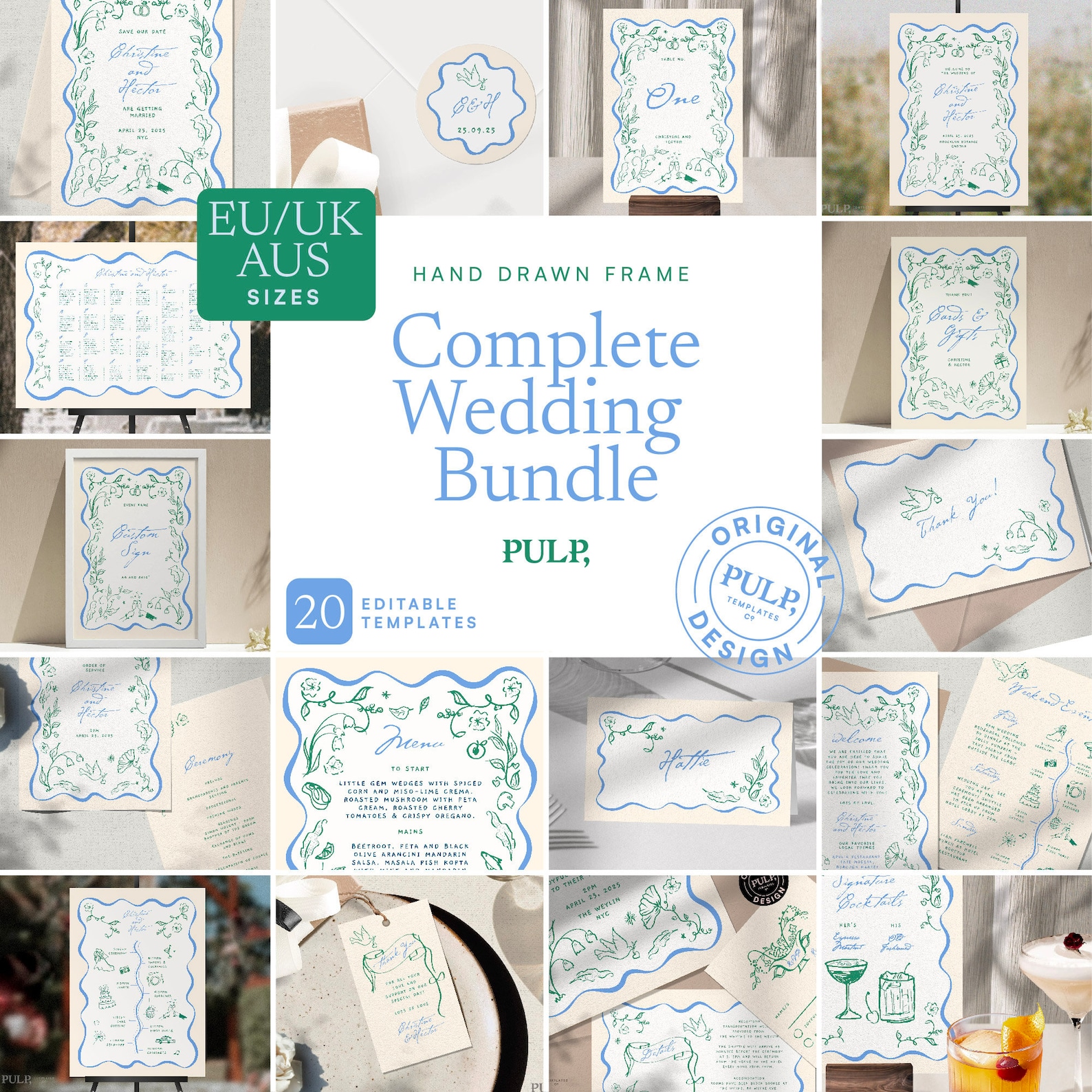 COMPLETE WEDDING BUNDLE Templates **A Sizes (cm) Only** | Hand Drawn ...