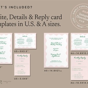 WEDDING INVITE SET | Scallop Wavy Edge Wedding Invite | Editable ...