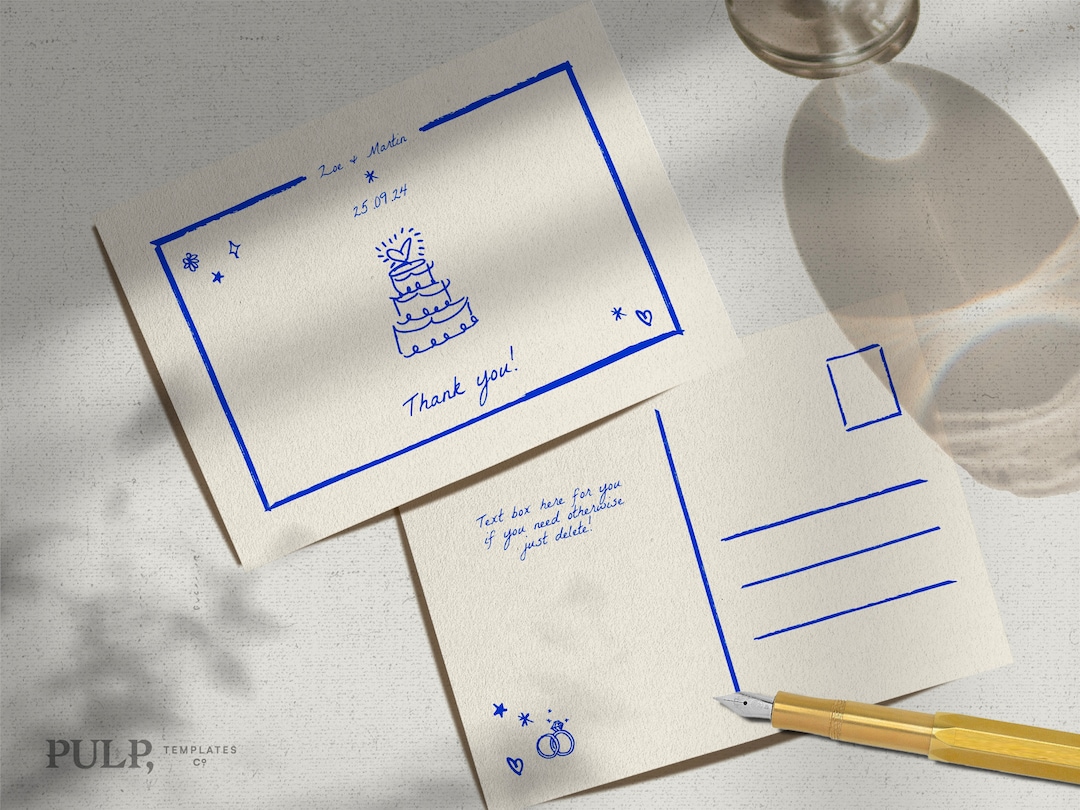 THANK YOU POSTCARD Template | Quirky Hand Drawn Illustrations and ...