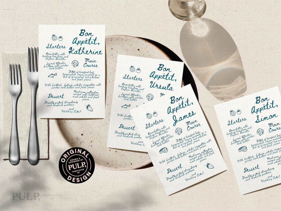 PERSONALIZED MENU Template | Hand Drawn & Handwritten Whimsical Dinner ...