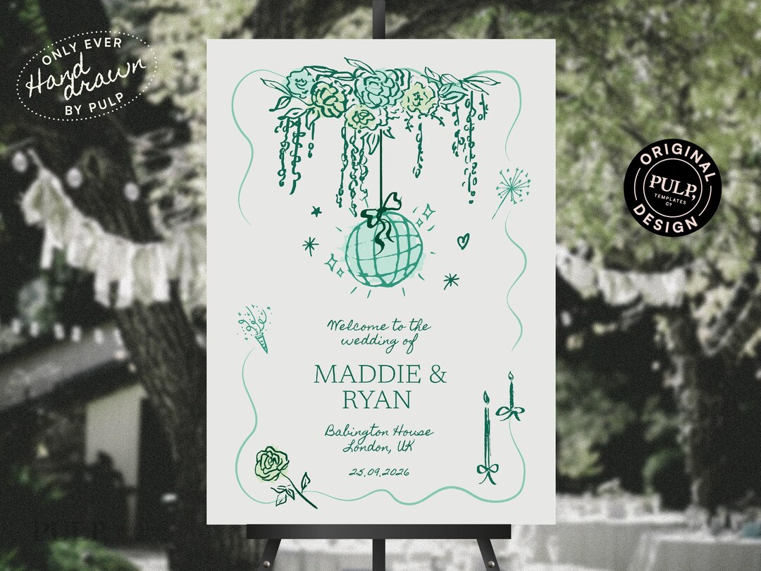WELCOME SIGN Template | Colorful, Whimsical, Funky Disco Floral, Hand ...