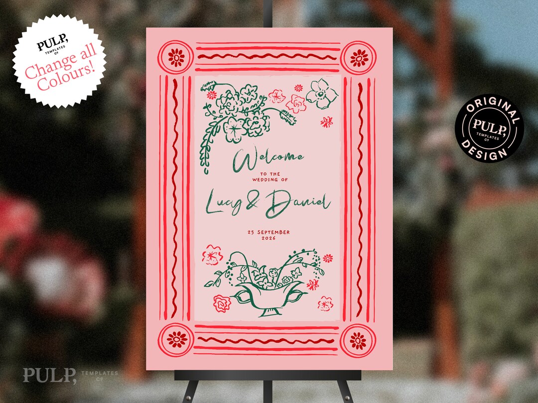 WELCOME SIGN Template | Colorful, Whimsical, Funky Floral, Hand Drawn ...