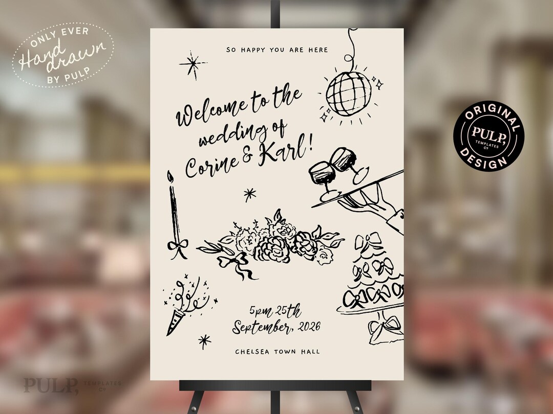 WELCOME SIGN Template | Whimsical, Funky Floral, Hand Drawn Illustrated ...