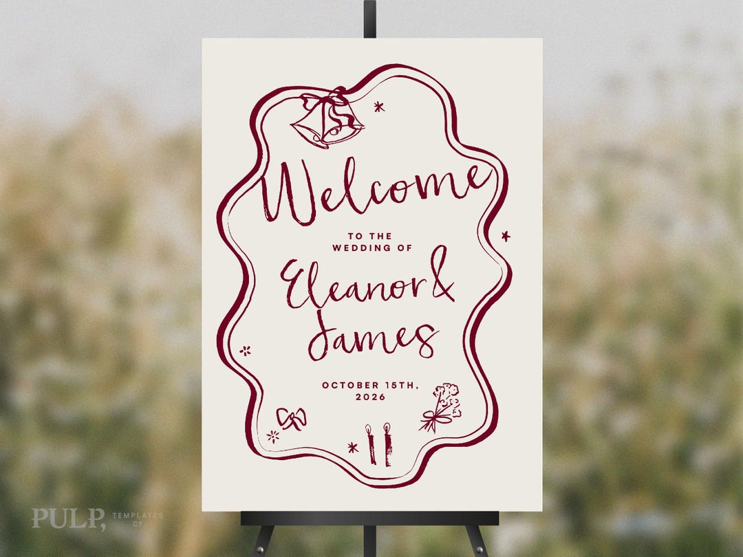 WELCOME SIGN Template | Hand Drawn Doodle Illustrations With Wavy ...