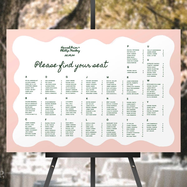 Wedding Reception Seating Chart Alphabetical | Instant Download | - Etsy