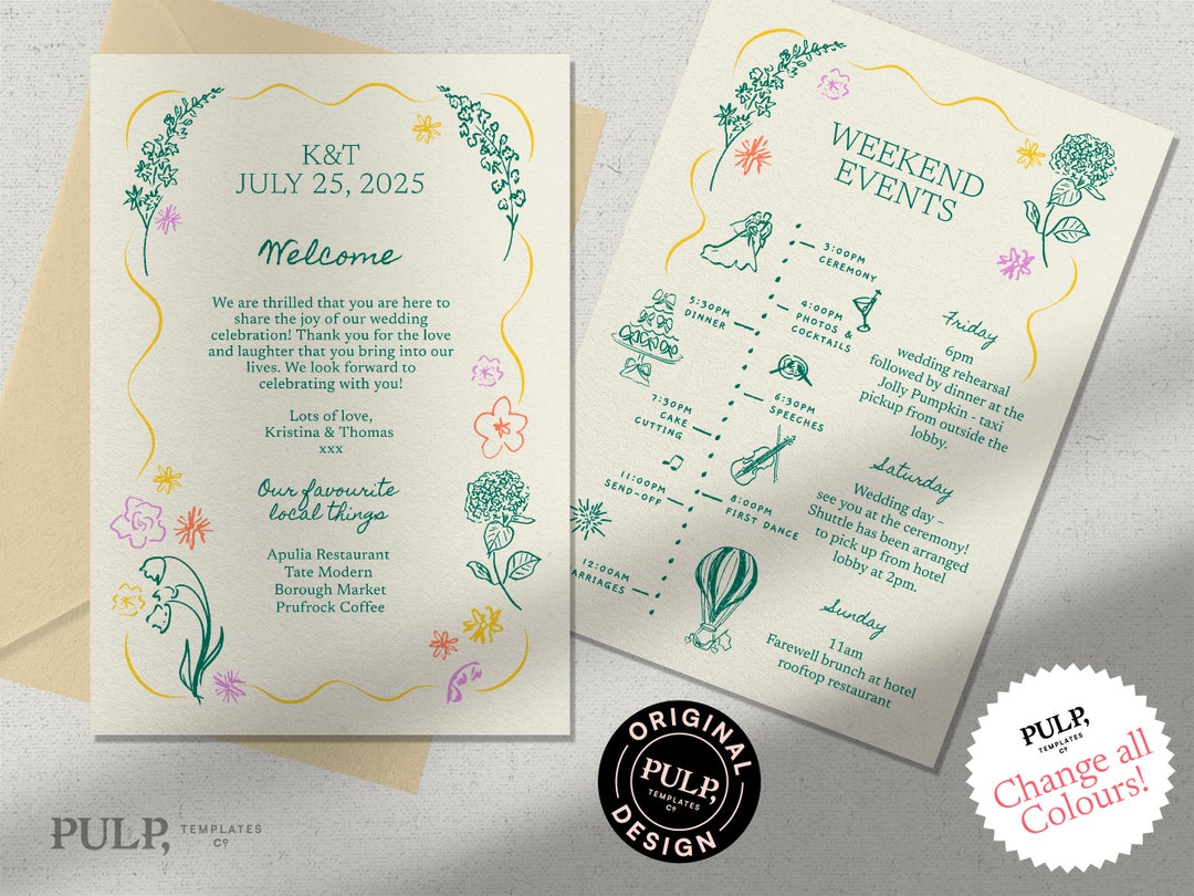 WEDDING WELCOME LETTER + Timeline Template | Itinerary | Welcome Note ...