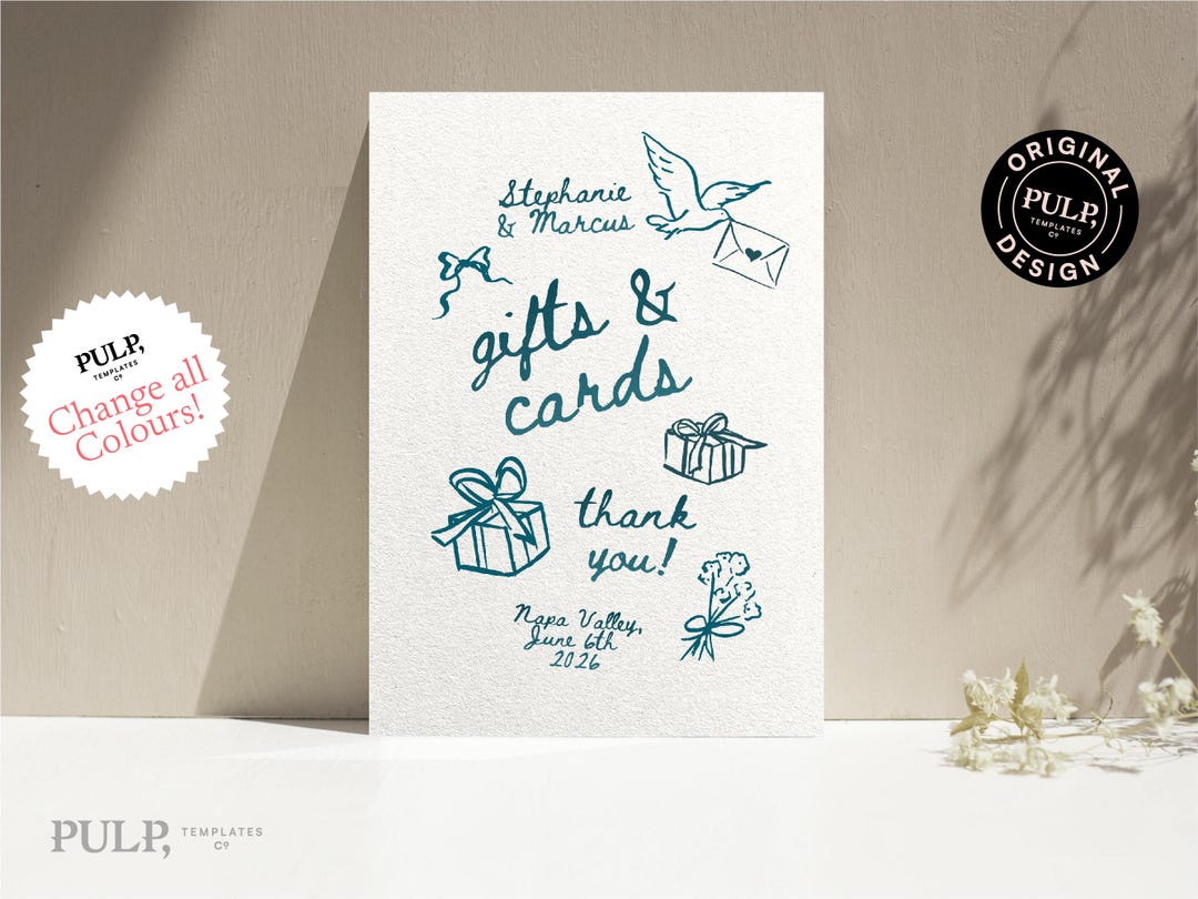 GIFT TABLE SIGN | Quirky Hand Drawn Illustration With Trendy ...