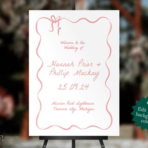 WELCOME SIGN TEMPLATE | Handwritten Pink Wavy Edge Scallop Wedding ...