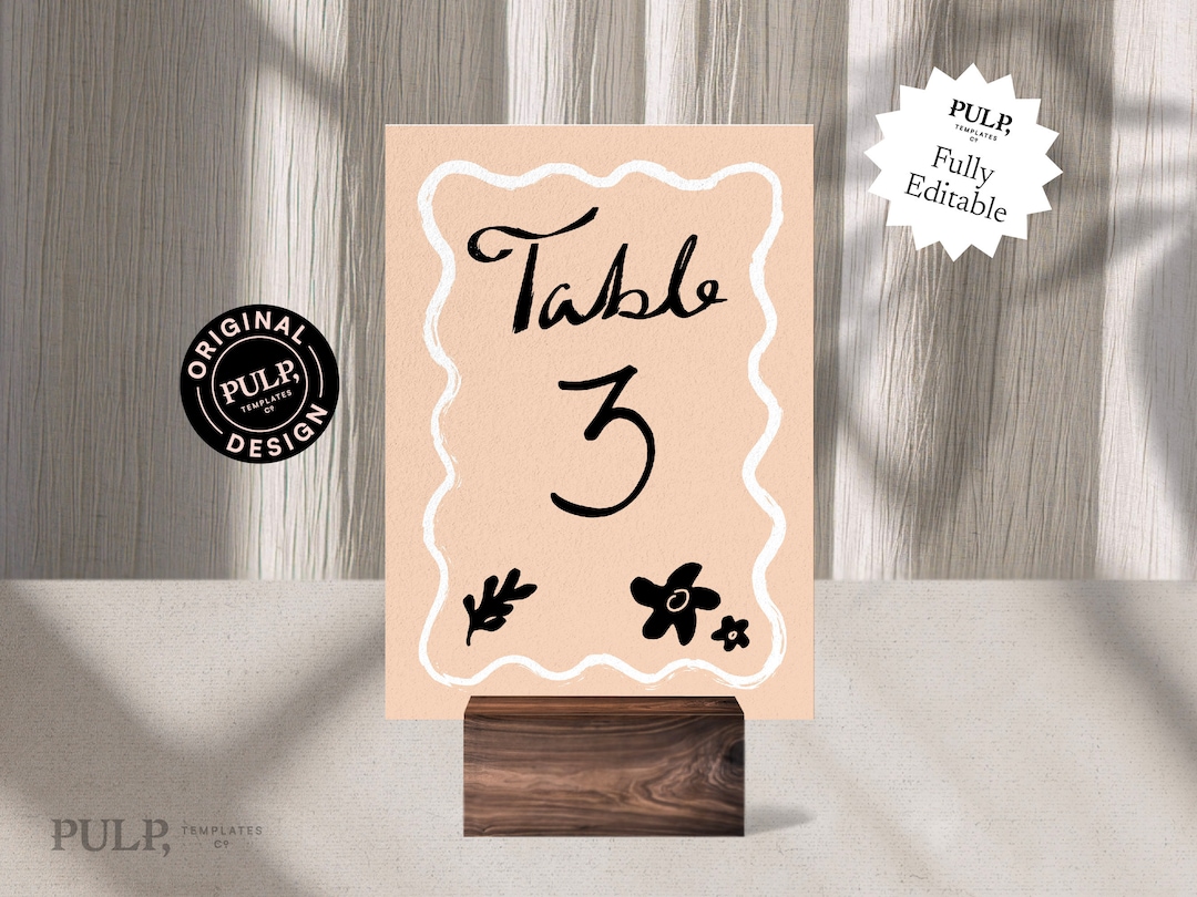 RECEPTION TABLE NUMBERS Template | Wedding Table | Scallop Wavy Edge ...