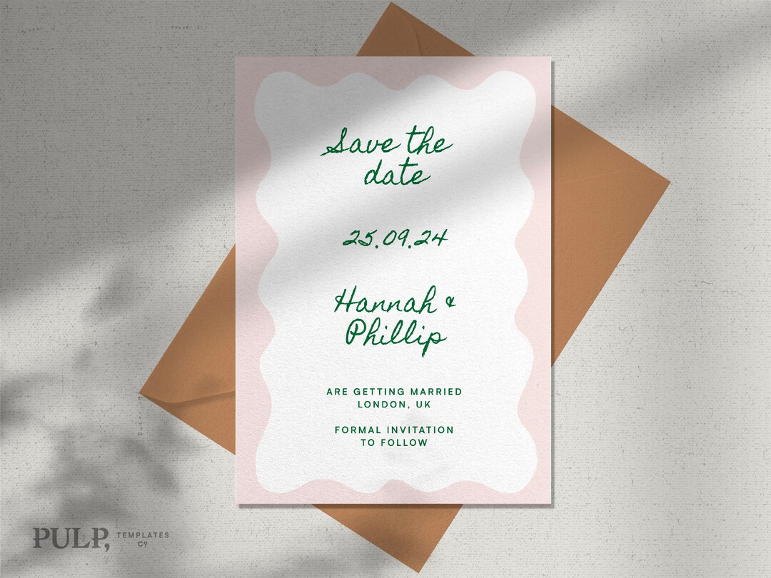 SAVE THE DATE | Retro Scallop Wavy Edge Wedding Invite | Wavy Edge ...