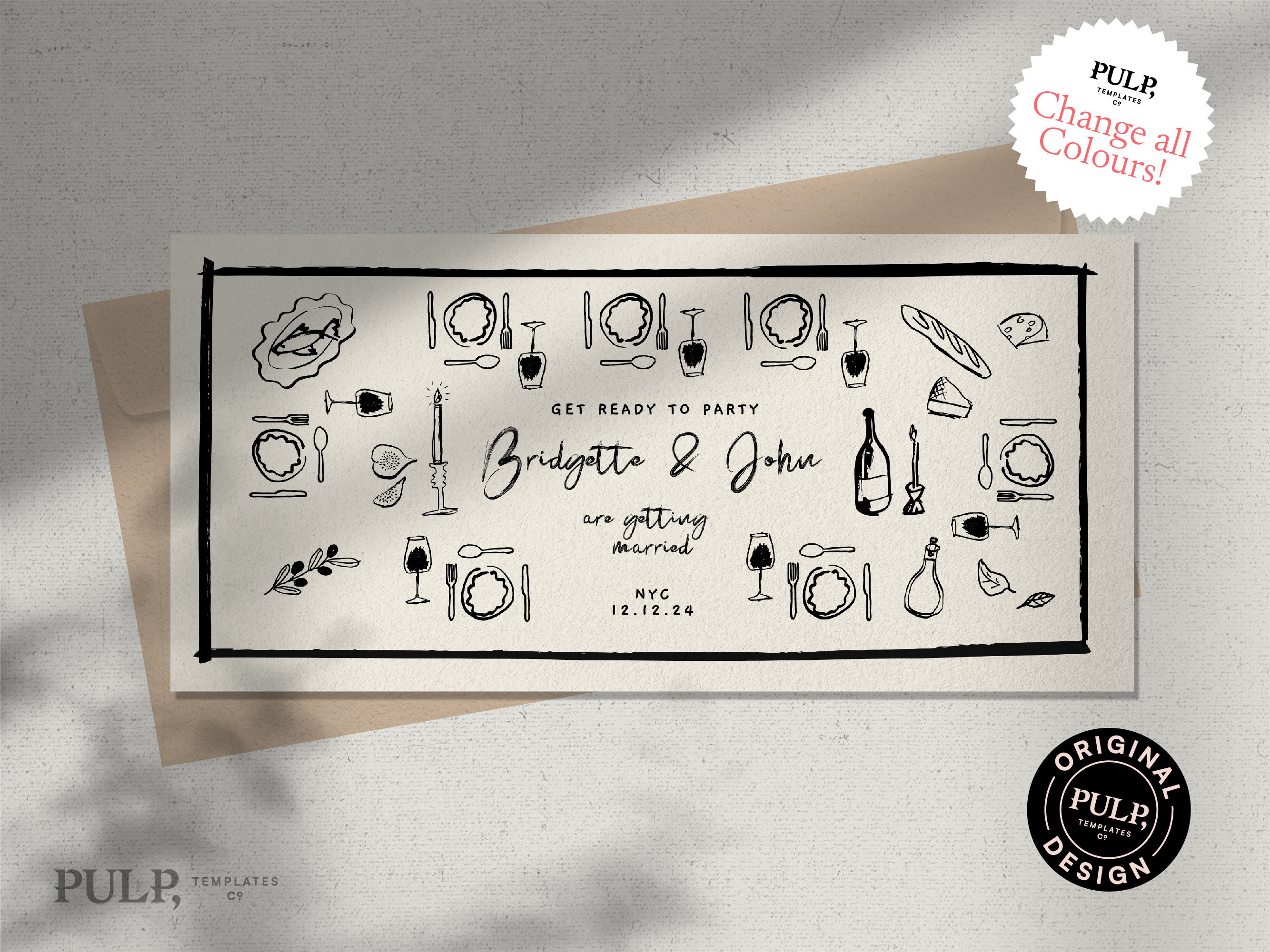 SAVE THE DATE Template Dinner Party Food Sketch - Etsy
