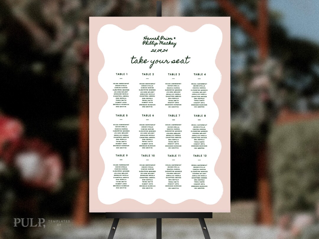 SEATING CHART TEMPLATE | Scallop Wavy Edge Wedding Reception Seating ...