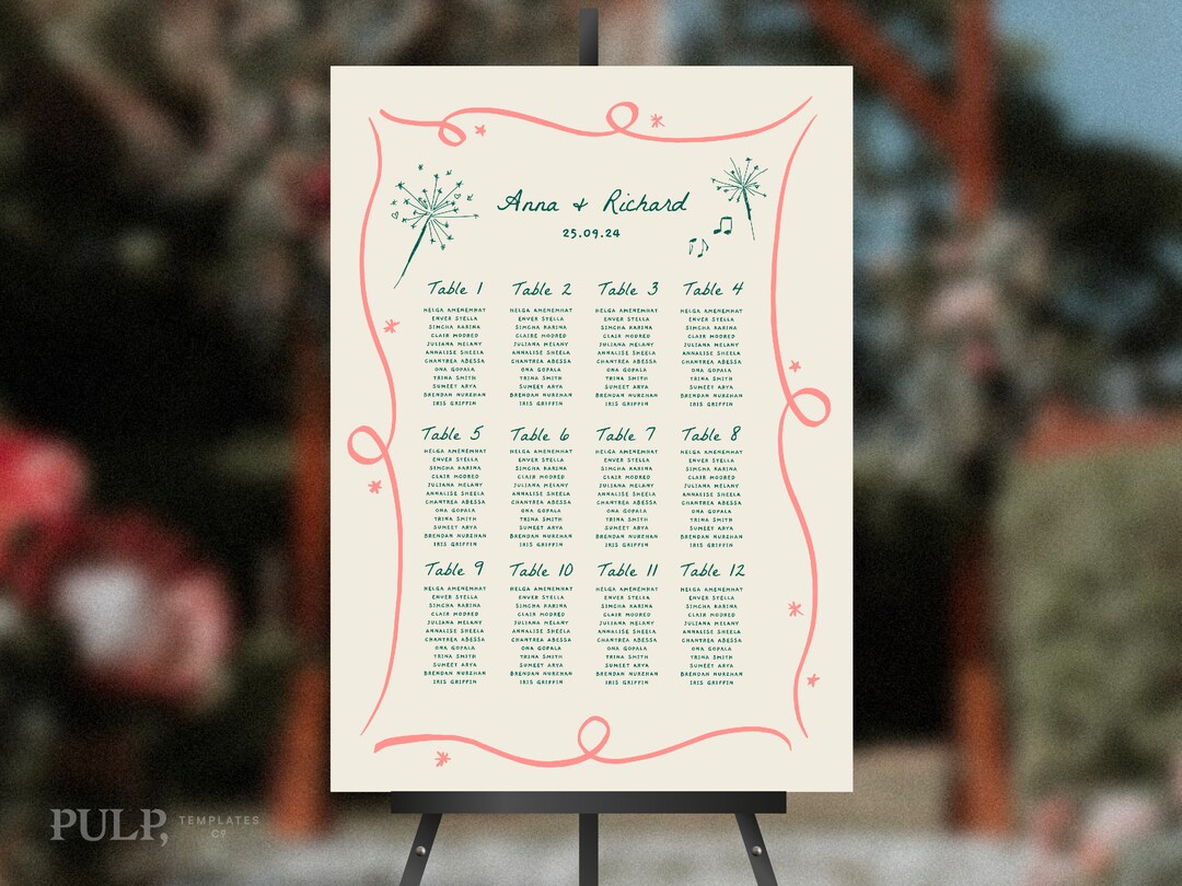 SEATING CHART TEMPLATE | Colorful, Whimsical, Funky, Hand Drawn ...