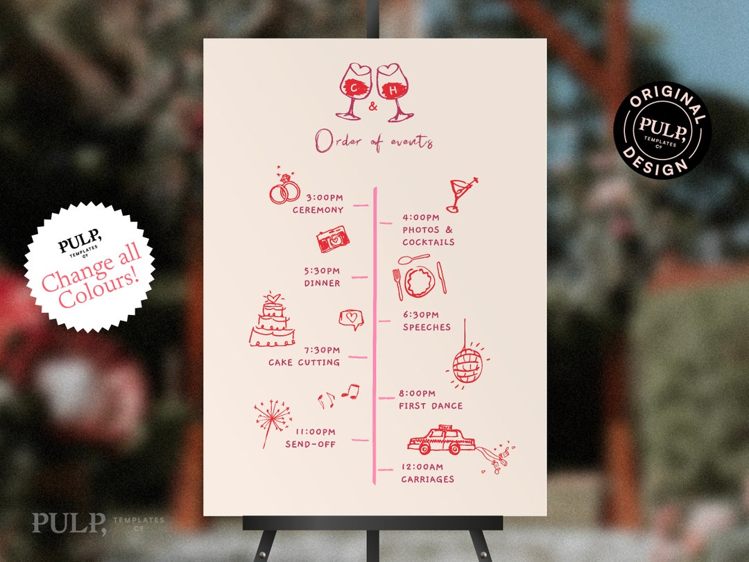 ORDER of EVENTS TEMPLATE | Fun Wedding Timeline Sign | Handwritten ...