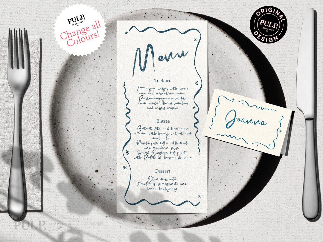 MENU + PLACE CARD Template | Hand Drawn & Handwritten Scribble ...