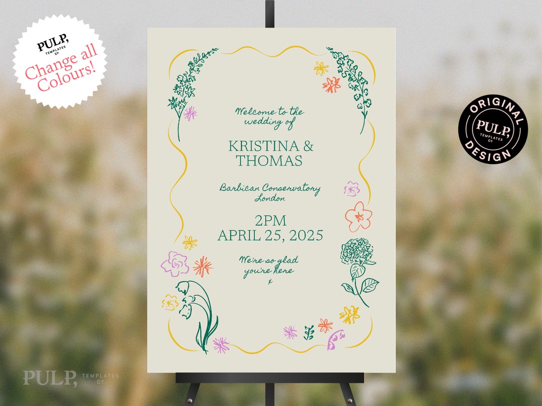 WELCOME SIGN Template | Colorful, Whimsical, Floral, Hand Drawn ...