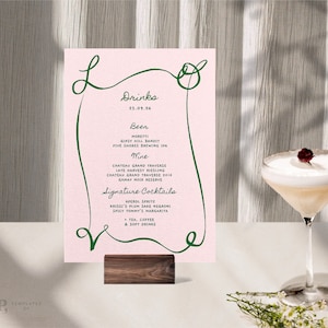 Editable Wedding Cocktail Menu Template | Retro Romantic Theme | Pink ...