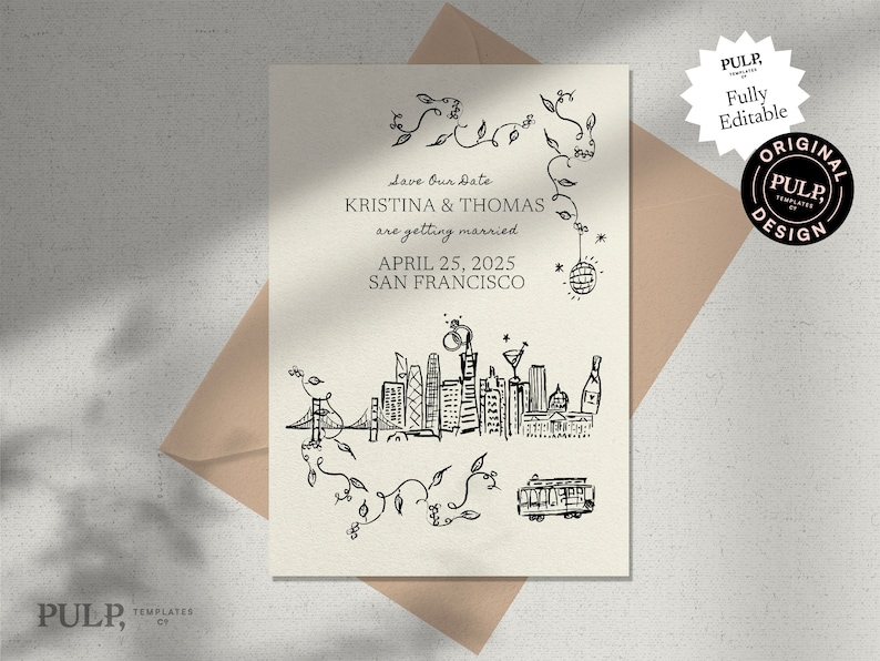 SAVE THE DATE Template | San Francisco Skyline Invite | Bachelorette ...