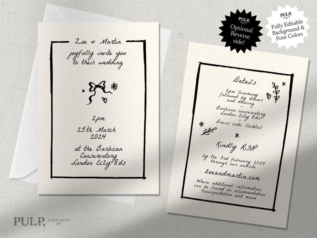 WEDDING INVITATION TEMPLATE | Quirky Whimsical Scribbled Hand Drawn ...