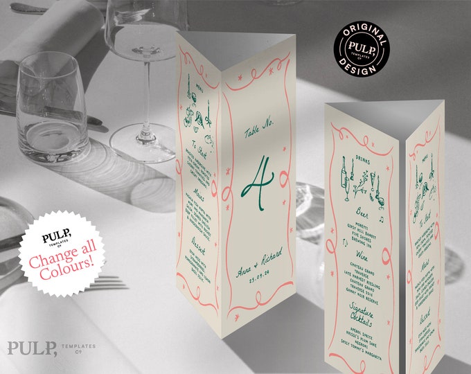 MENU + PLACE CARD Template | Hand Drawn & Handwritten Scribble ...
