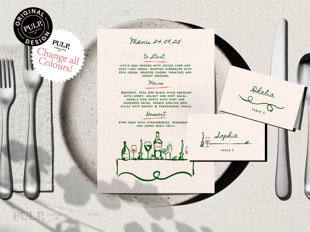 MENU PLACE CARD Template Dinner Party Invitation Wedding - Etsy