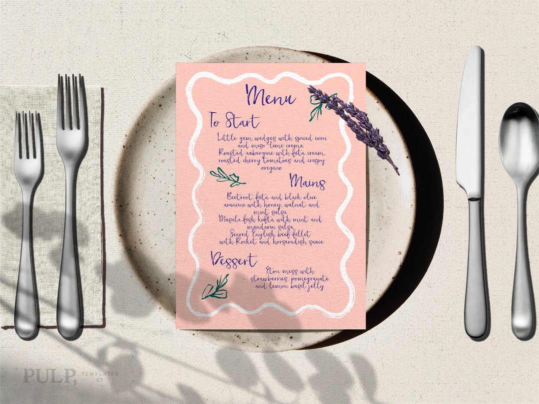 MENU TEMPLATE | Scallop, Wavy Edge With Handwritten, Hand Drawn Menu ...