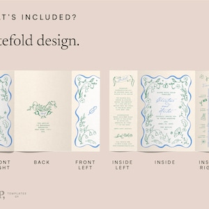 WEDDING INVITATION TEMPLATE | Gate Fold | Hand Drawn Romantic Floral ...