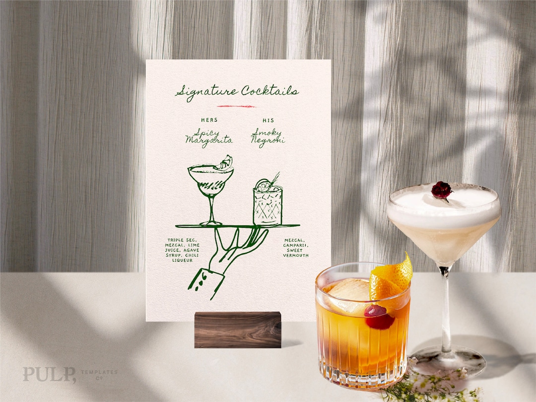 SIGNATURE DRINKS SIGN Template | Custom Cocktail | Hand Drawn ...