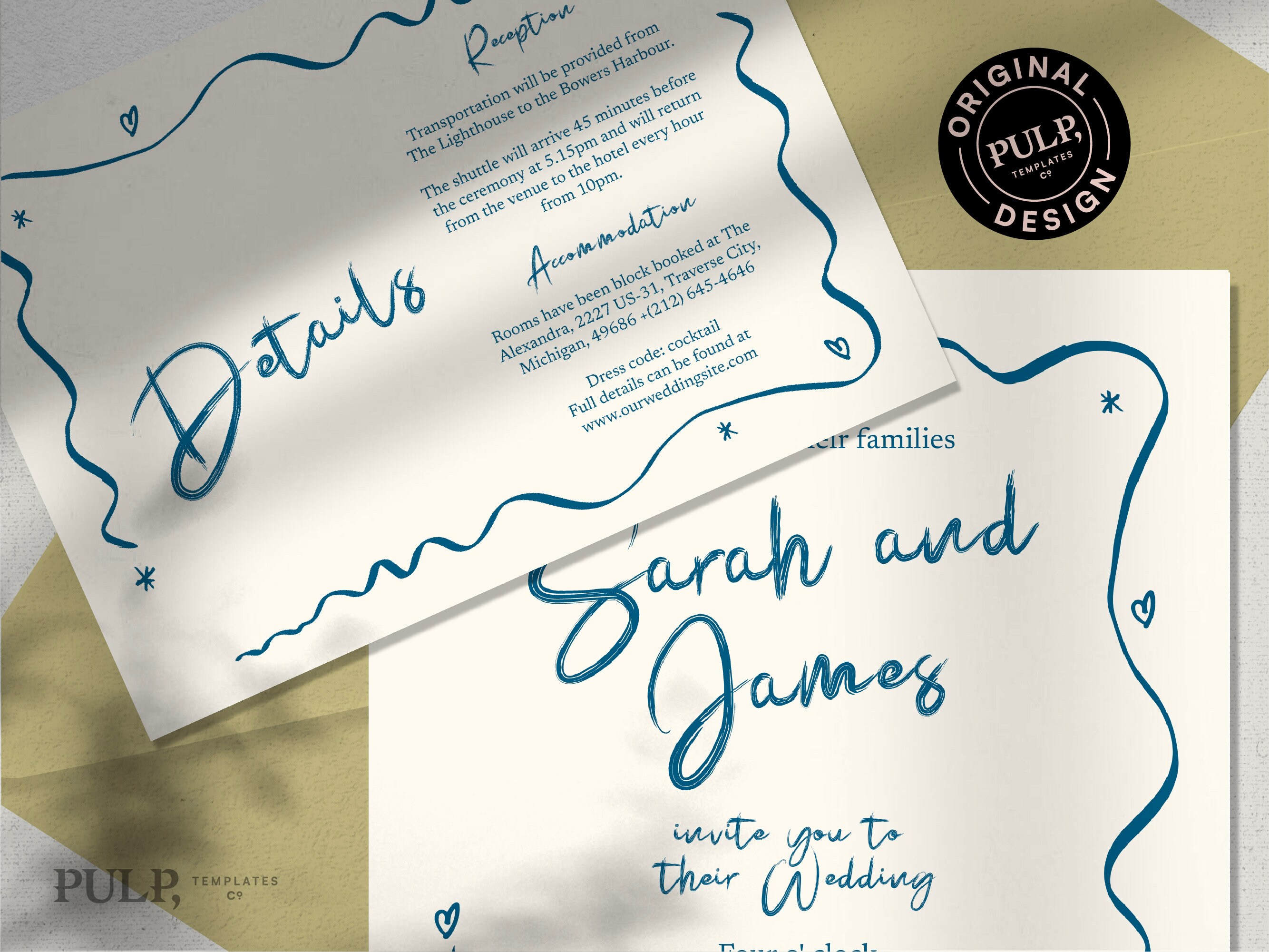 WEDDING INVITATION SET Template | Hand Drawn Wavy Border Scribble ...