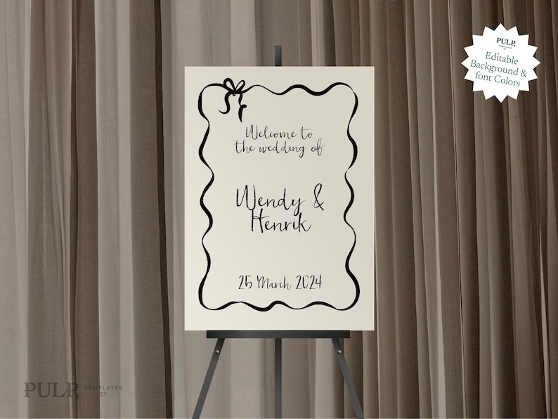 WELCOME SIGN TEMPLATE Retro Wavy Edge Scallop Ribbon - Etsy