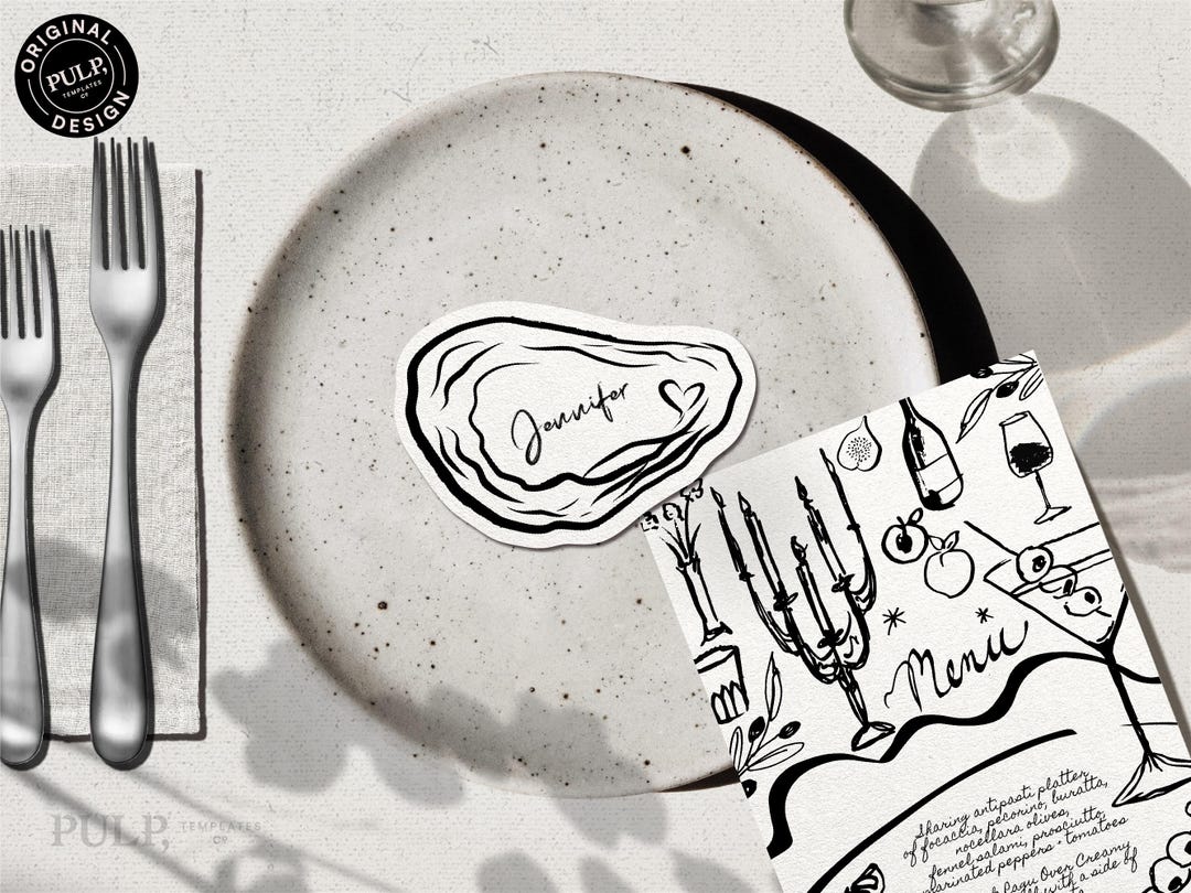 Cutout Oyster Shape TABLE PLACE CARDS Template | Hand Drawn Oyster ...