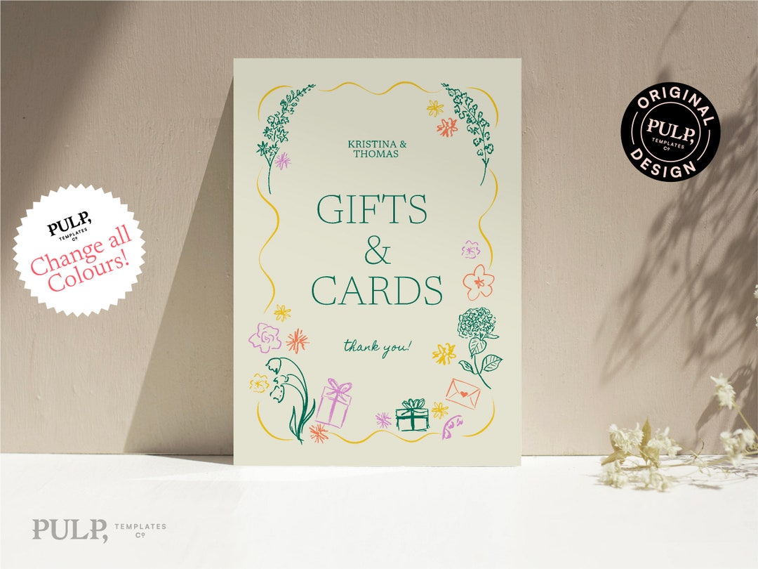 GIFT TABLE SIGN Template | Hand Drawn Wildflower Illustration With ...