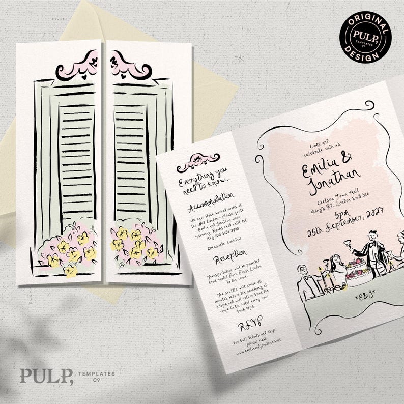 WEDDING INVITATION TEMPLATE | Whimsical Gatefold Design With Fun ...
