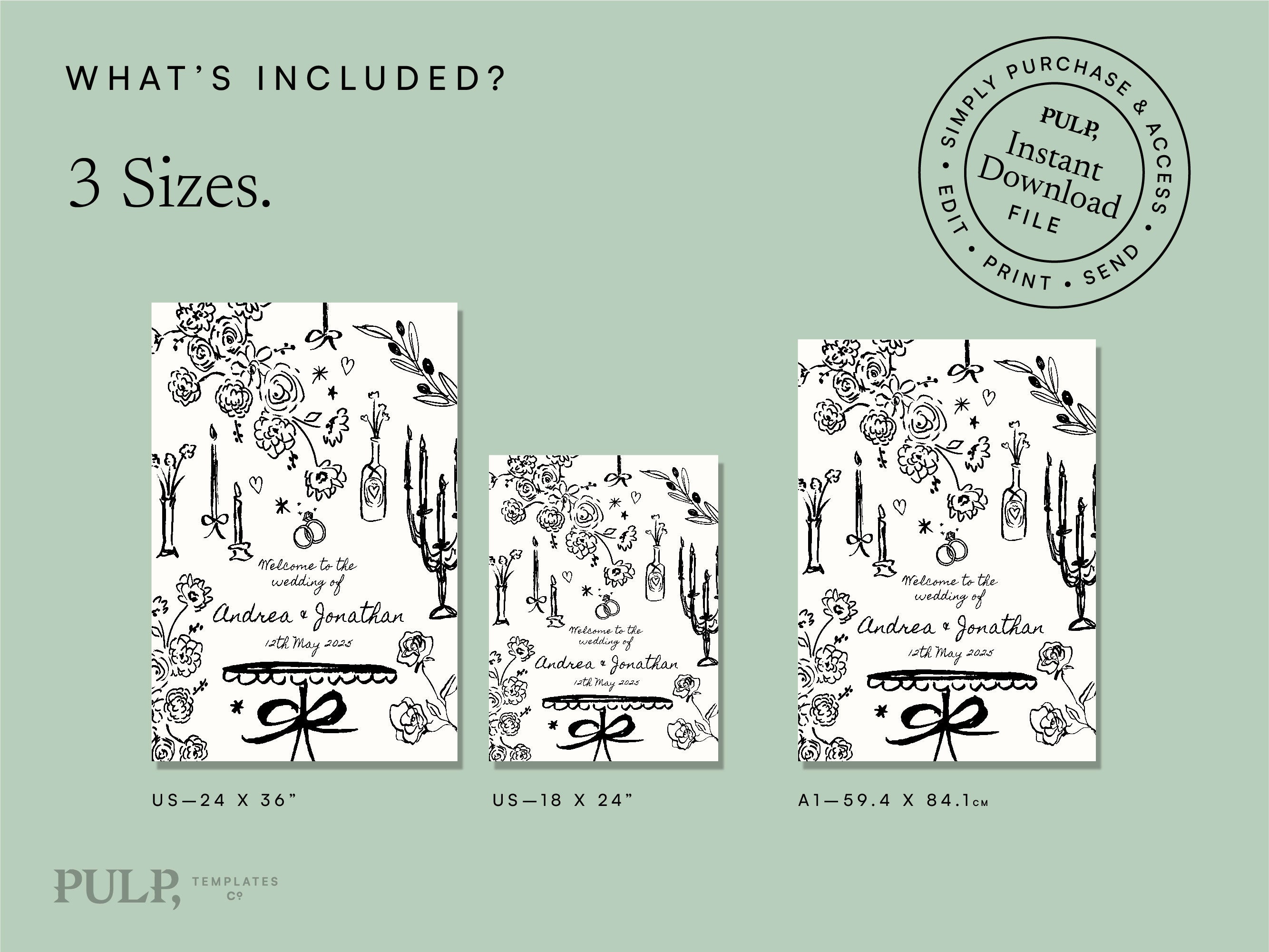 WELCOME SIGN Template | Whimsical, Funky Floral, Hand Drawn Illustrated ...