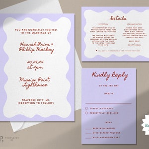 WEDDING INVITE SET | Scallop Wavy Edge Wedding Invite | Editable ...