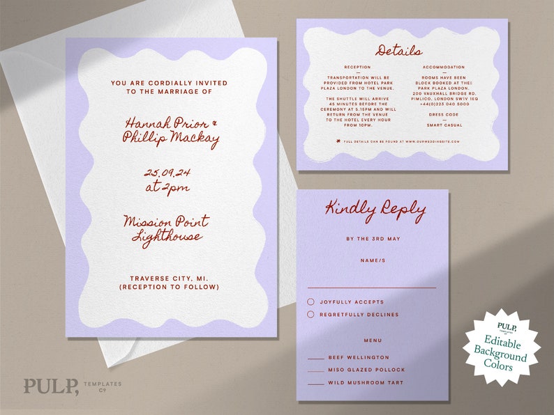 WEDDING INVITE SET Scallop Wavy Edge Wedding Invite - Etsy