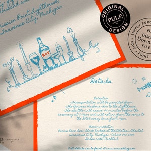 WEDDING INVITE SET Template | Quirky Whimsical Hand Drawn Scribble ...