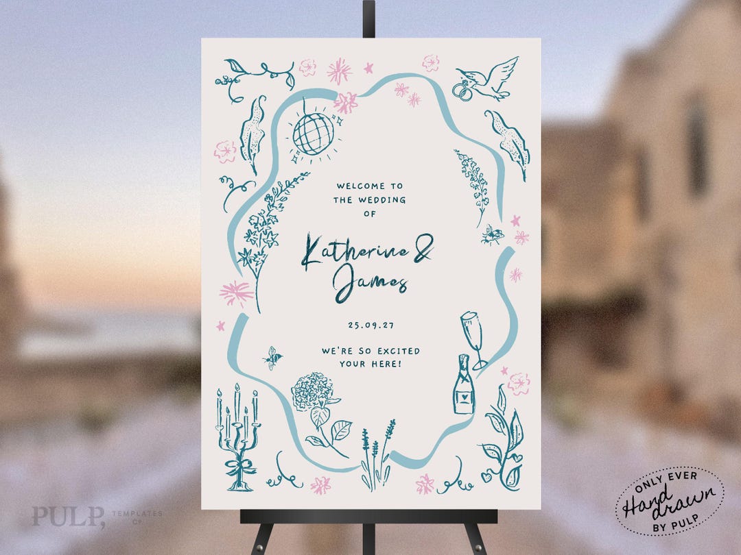 WELCOME SIGN Template | Colorful, Whimsical, Funky Floral, Hand Drawn ...