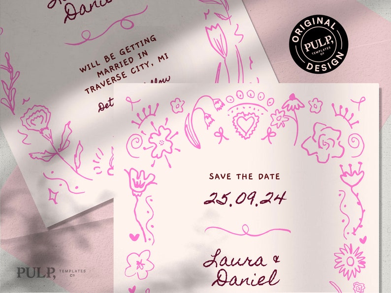 SAVE THE DATE Template | Colorful, Whimsical, Funky, Scribbled ...