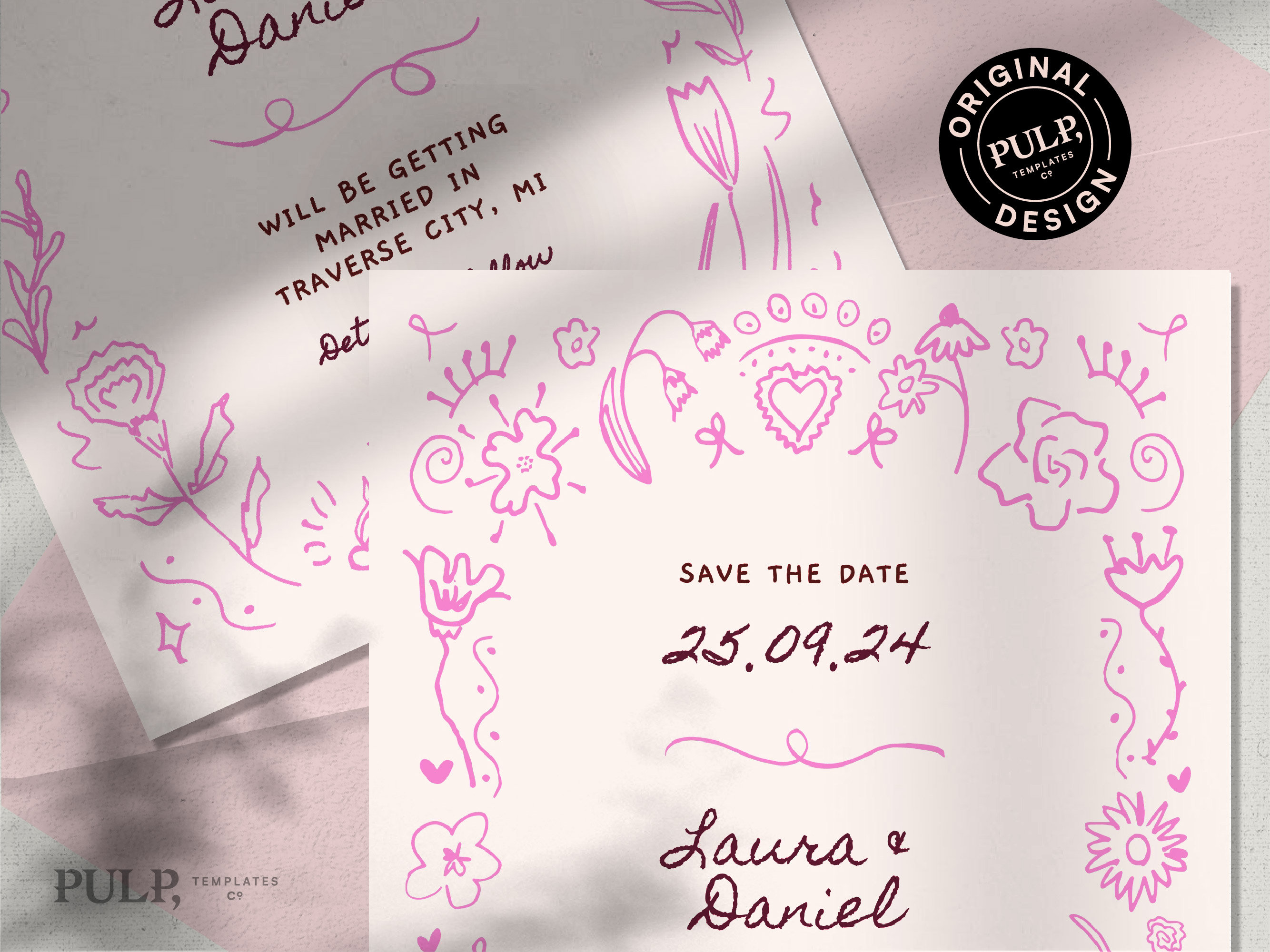 SAVE THE DATE Template Colorful Whimsical Funky Scribbled - Etsy