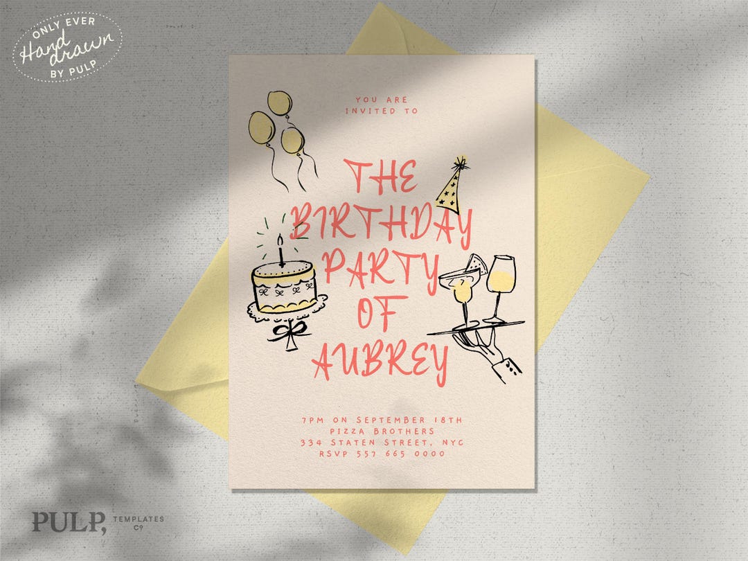Funky Birthday Party Invite Template: Hand-drawn Scribbles (digital) - Etsy