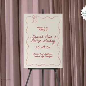 WELCOME SIGN TEMPLATE | Handwritten Pink Wavy Edge Scallop Wedding ...