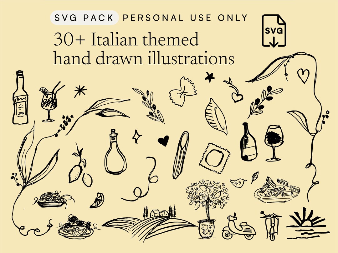 SVG Bundle of Hand Drawn Italian Illustrations - Etsy